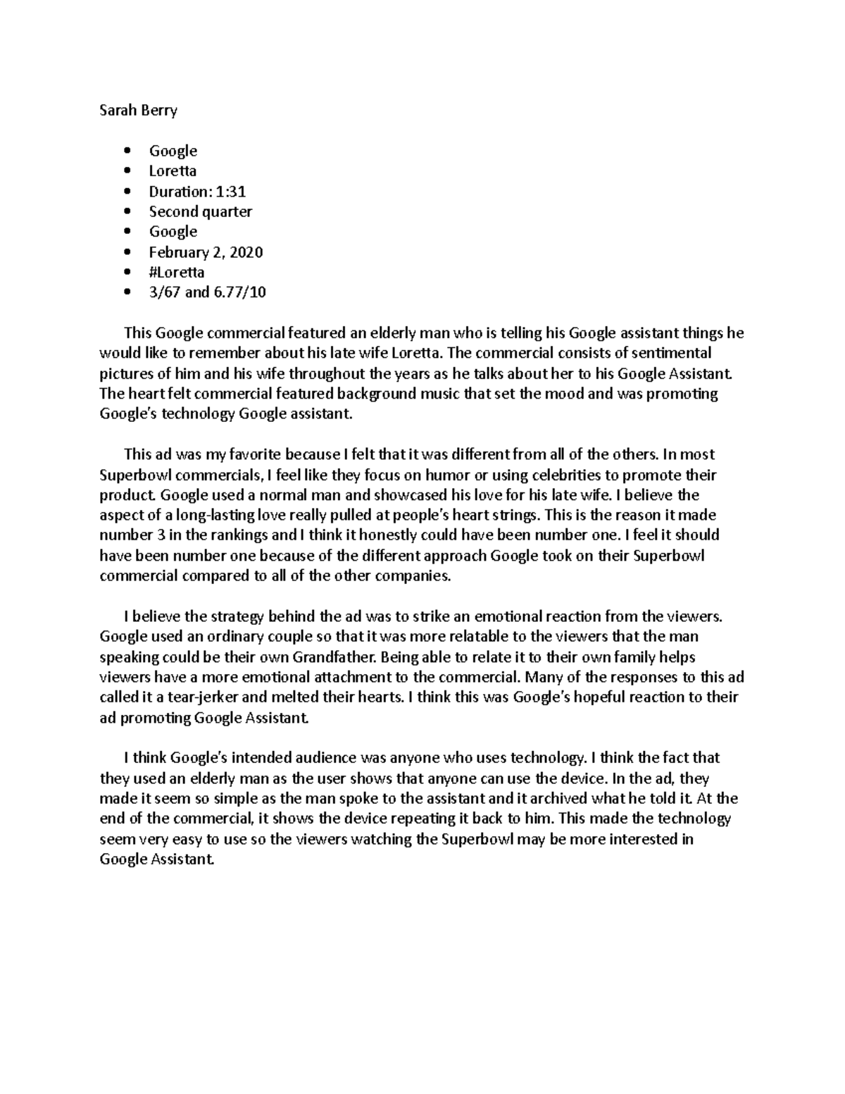 Superbowl - Super bowl assignment - ADVT 250 - UT Knoxville - Studocu