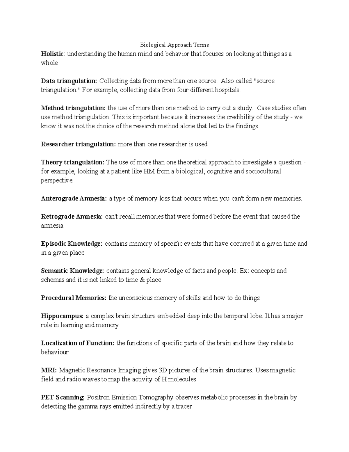 Psychology Biological Approach Terms - Biological Approach Terms ...