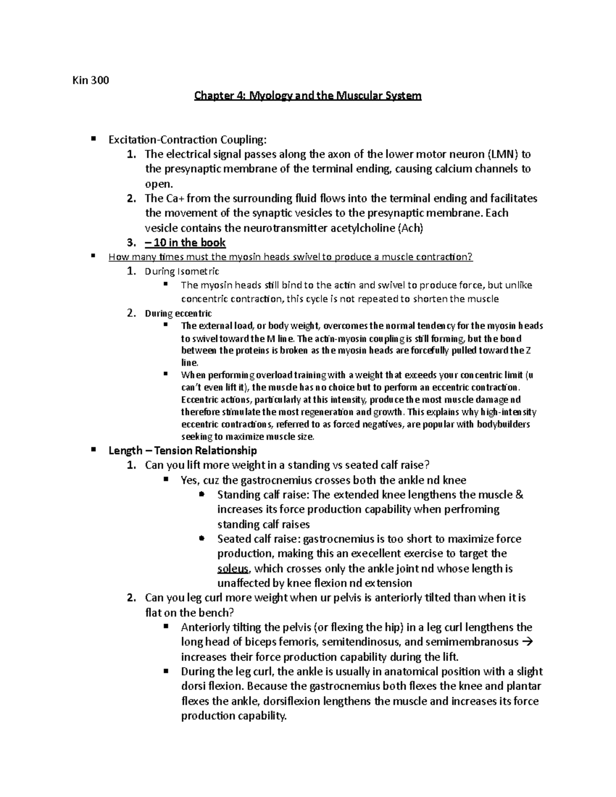 MTC notes -Kin 300 - Kin 300 Chapter 4: Myology and the Muscular System ...
