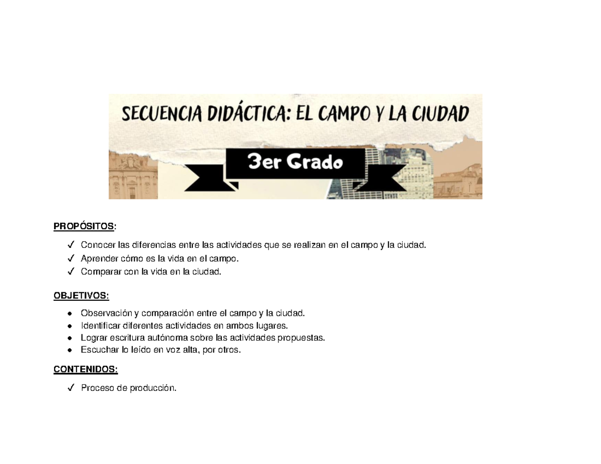 Secuencia Didáctica Ciencias Sociales Campo Y Ciudad - PROPÓSITOS ...