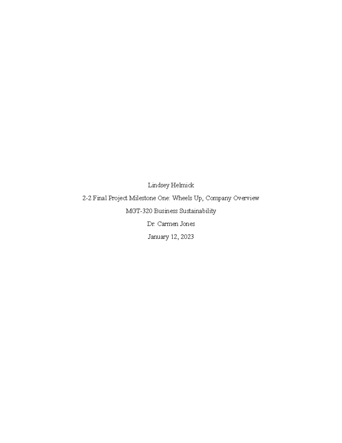 MGT 320 2-2 Final Project Milestone ONE - Company Overview - Lindsey Helmick 2-2 Final Project ...