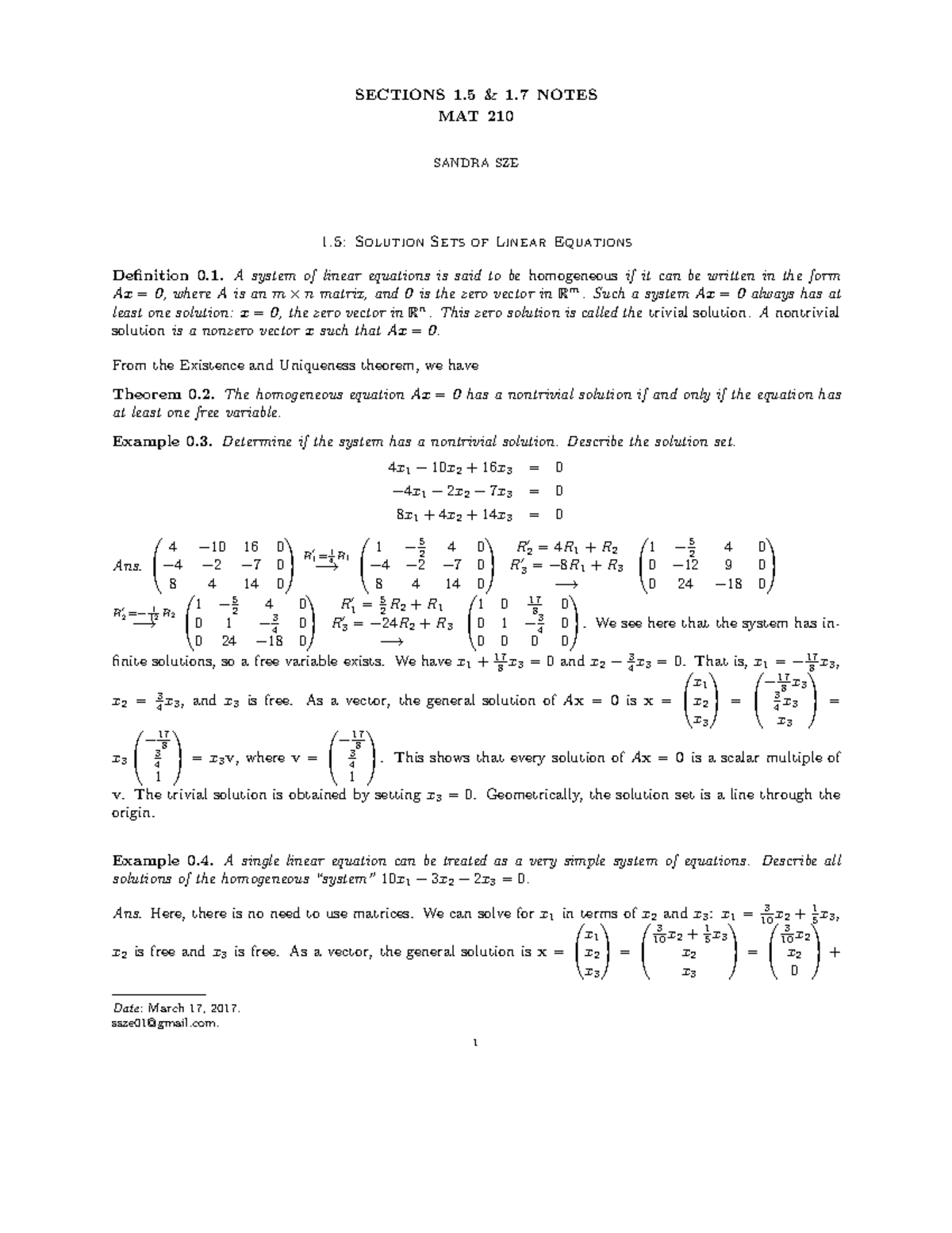 1.5 - 1.7 Notes - SECTIONS 1 & 1 NOTES MAT 210 SANDRA SZE 1: Solution ...