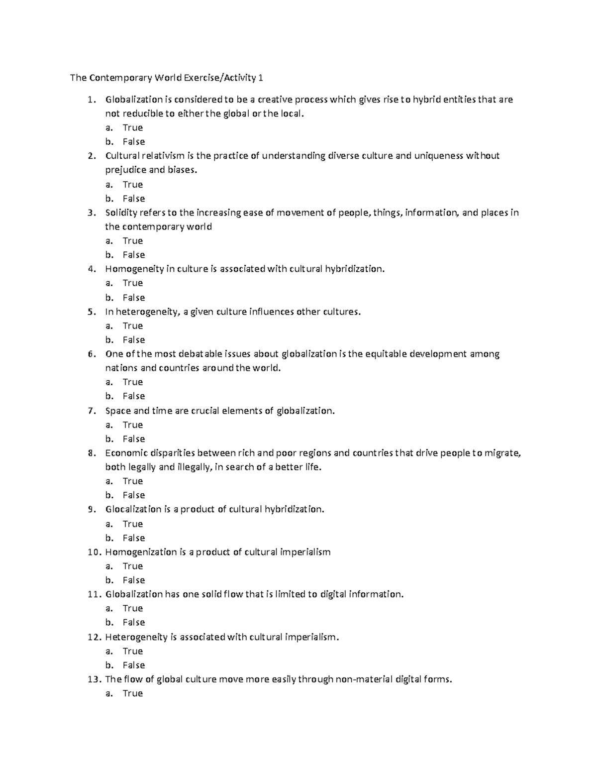 The Contemporary World Exercise - The Contemporary World Exercise ...