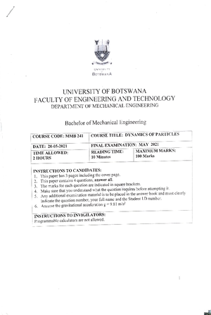 Lecture 2 - Graphical Analysis of motion MMB 241 - MMB Dynamics of Particles Lecture 02 ...