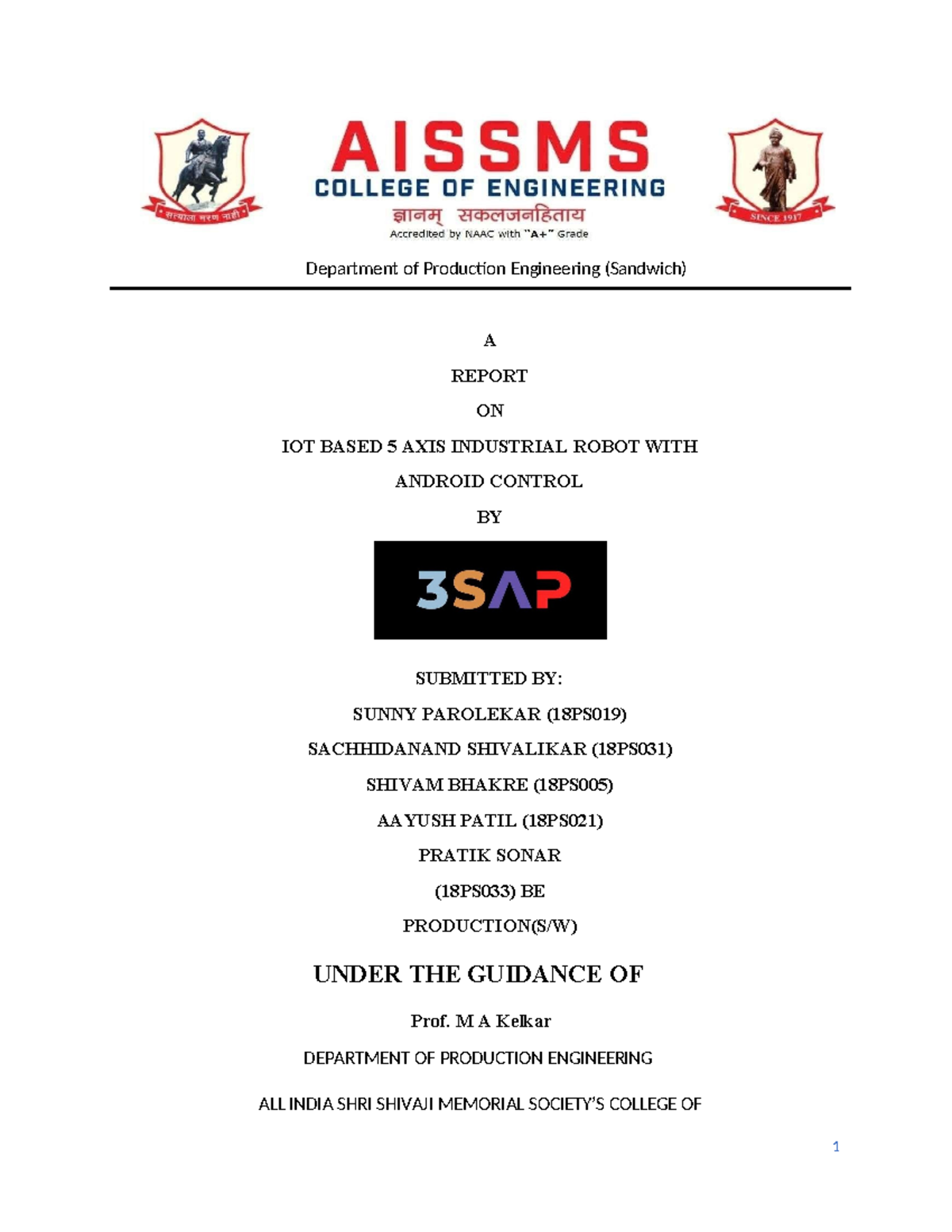 3SAP Mini Project Report - Department of Production Engineering ...