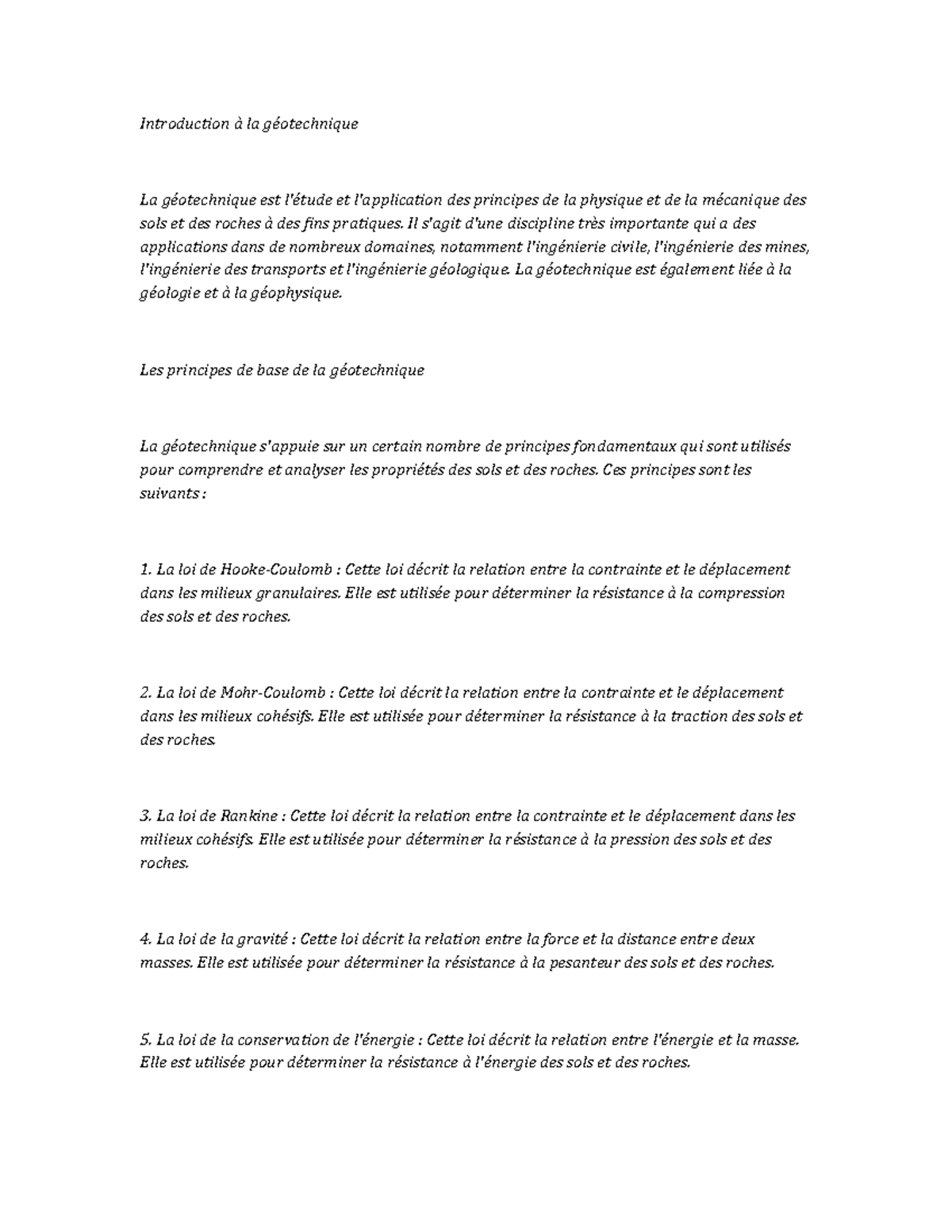Geotechnical Engineering Lecture Notes Introduction à La Géotechnique