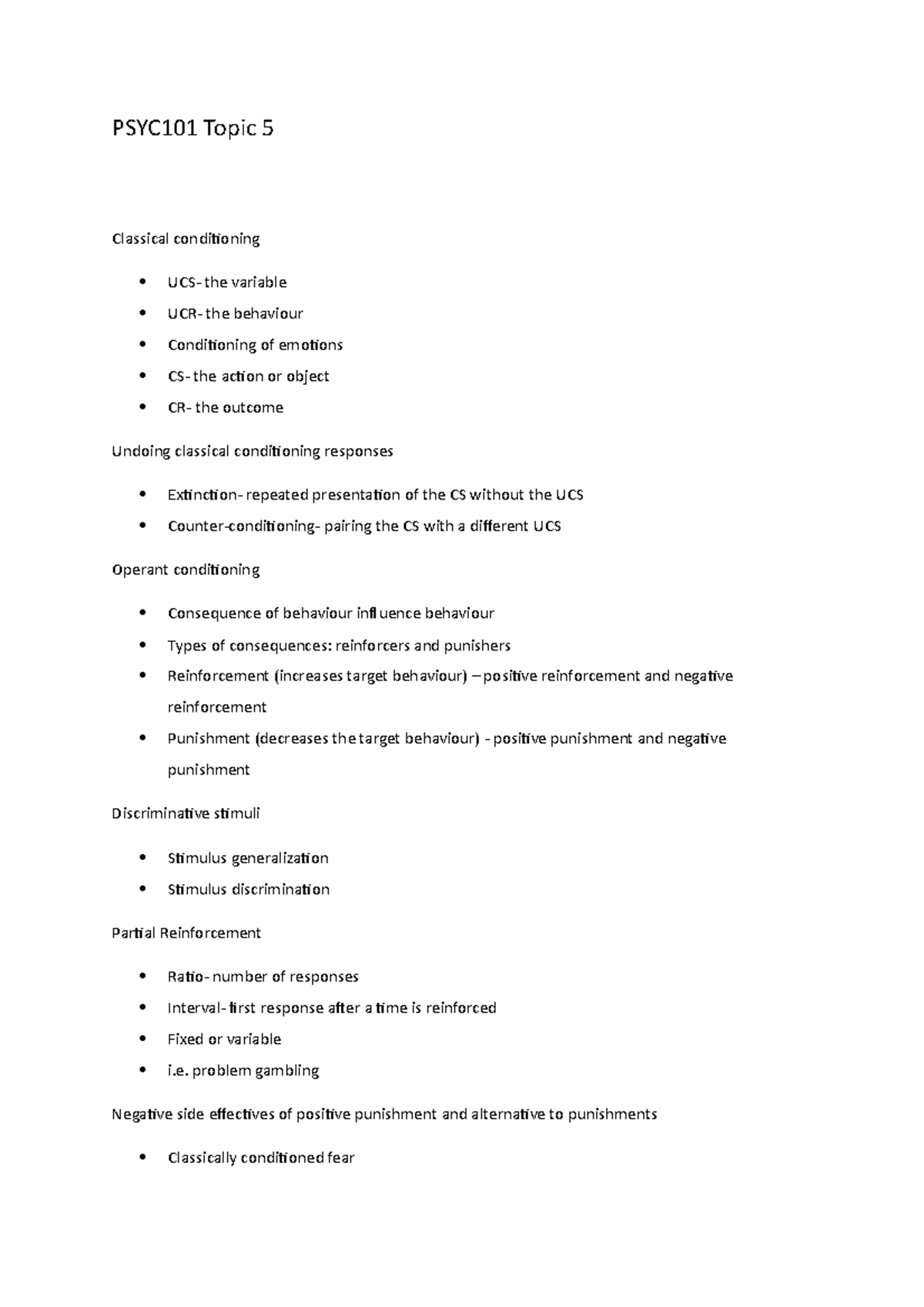 PSYC101 Topic 5 - Conditioning in psychology - PSYC101 Topic 5 ...