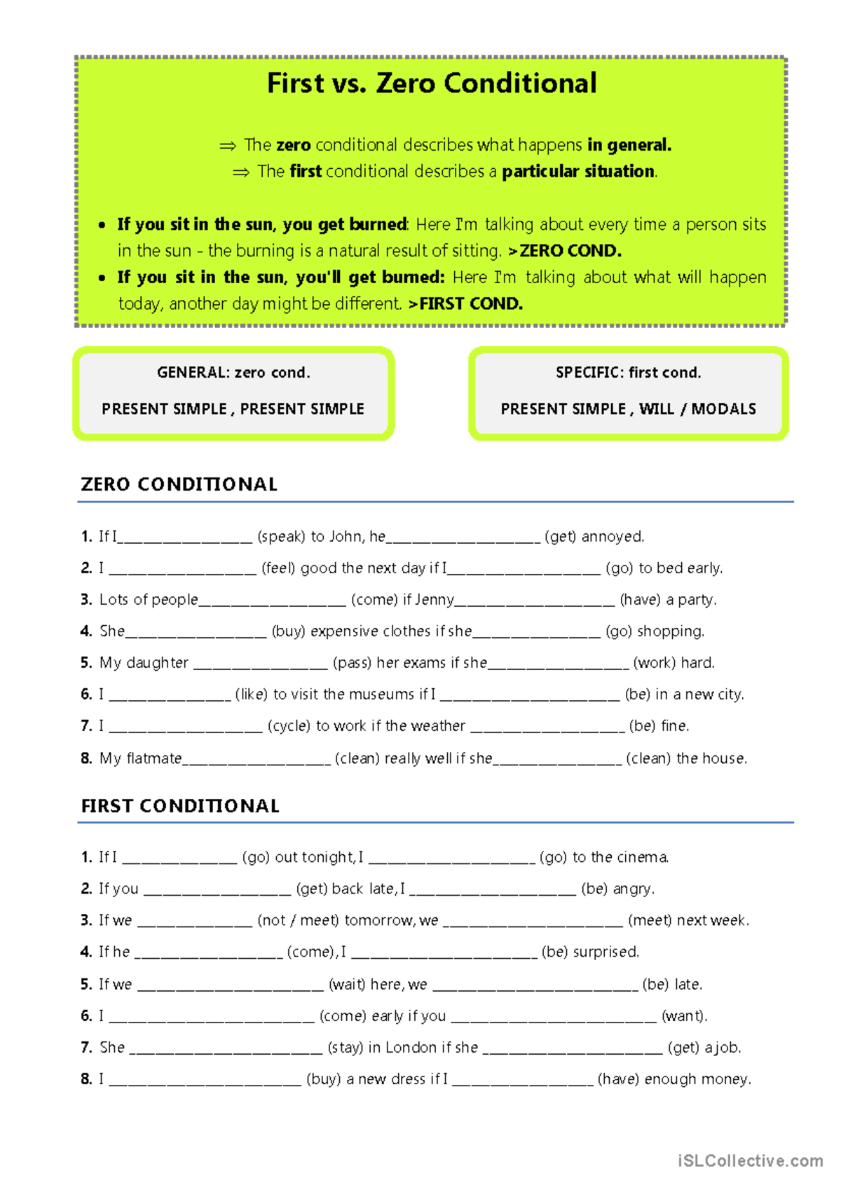 ZERO and First Conditional-1 - ZERO CONDITIONAL 1. If I ...