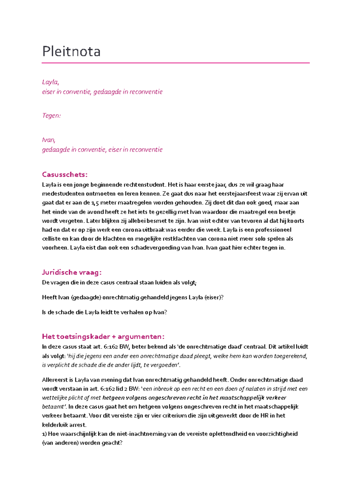 Pleitnota privaat - Pleitnota Layla, eiser in conventie, gedaagde in ...