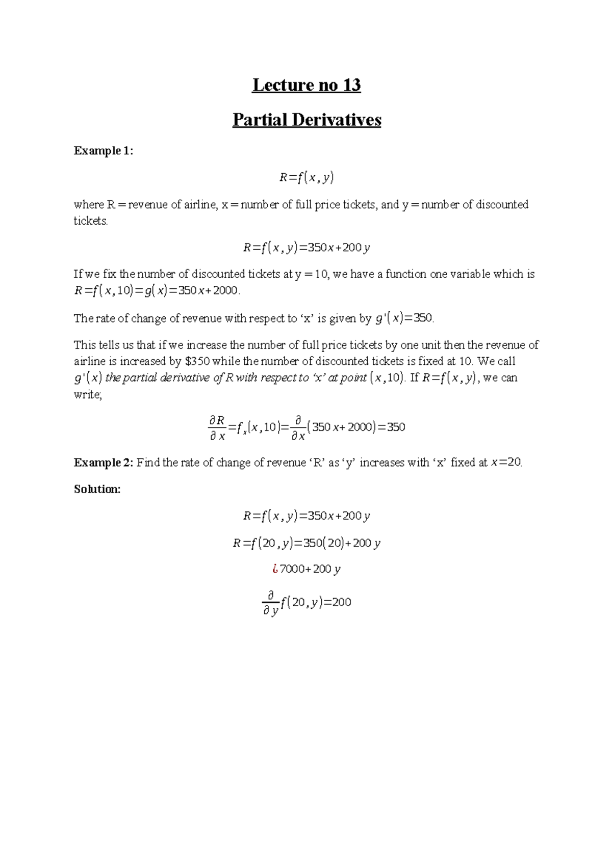 Lec 13 Partial Derivatives From Table Lecture No 13 Partial Derivatives Example 1 Rf X