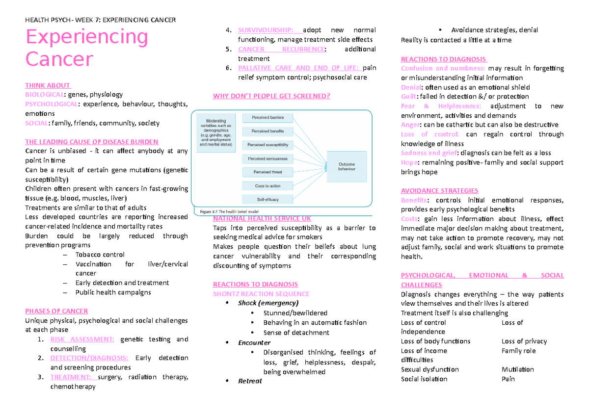 Week 7- Experiencing Cancer - HEALTH PSYCH- WEEK 7: EXPERIENCING CANCER ...