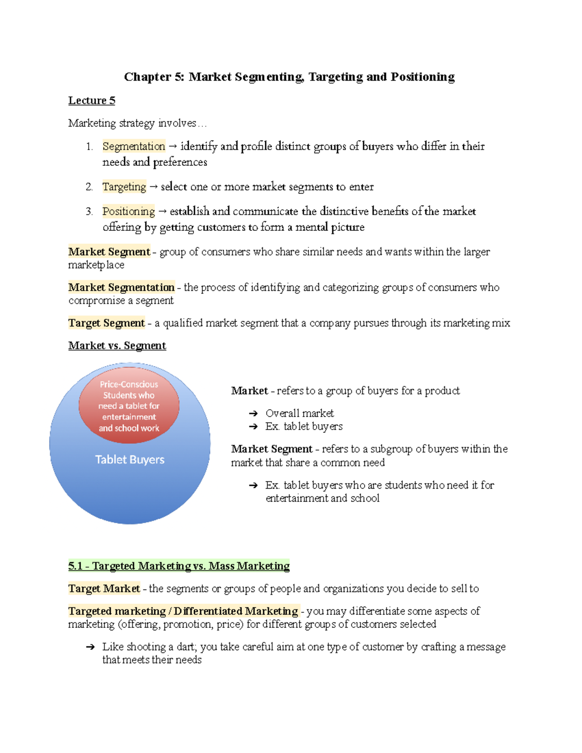 MKT 100 Ch 5 Notes - Chapter 5: Market Segmenting, Targeting and ...