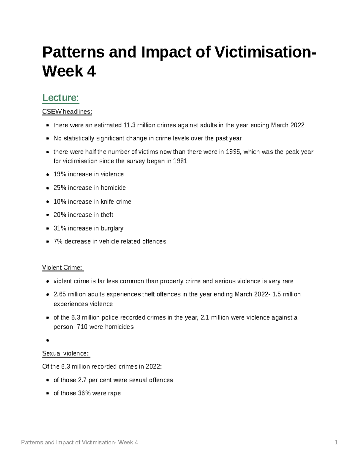 Patterns and Impact of Victimisation- Week 4 - Patterns and Impact of ...