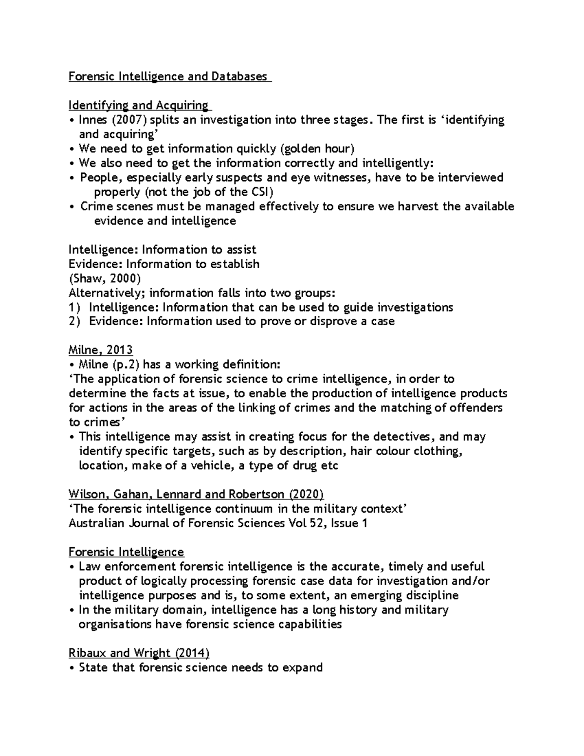 Forensic Intelligence and Databases - Forensic Intelligence and ...