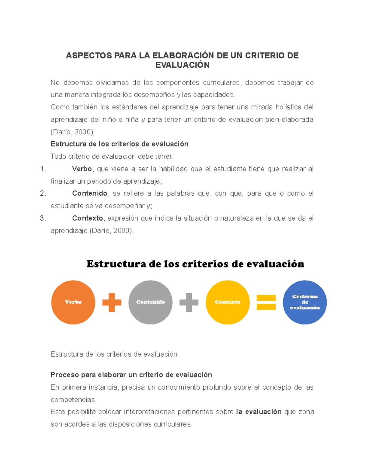 Aspectos PARA LA Elaboración DE UN Criterio DE Evaluación - ASPECTOS PARA LA ELABORACIÓN DE UN ...