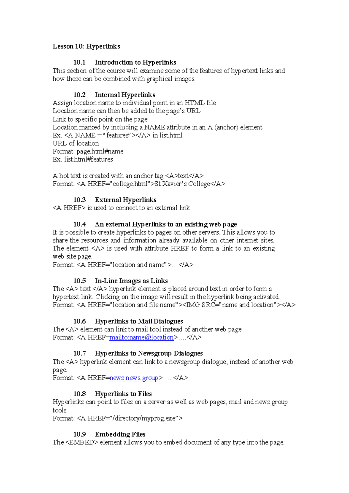 L10 Hyperlinks - THESE ARE LECTURE NOTES - Lesson 10: Hyperlinks 10 ...