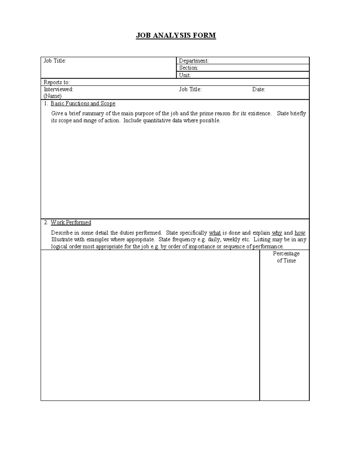 Job Analysis Form AKR - JOB ANALYSIS FORM Department: Section: Job ...