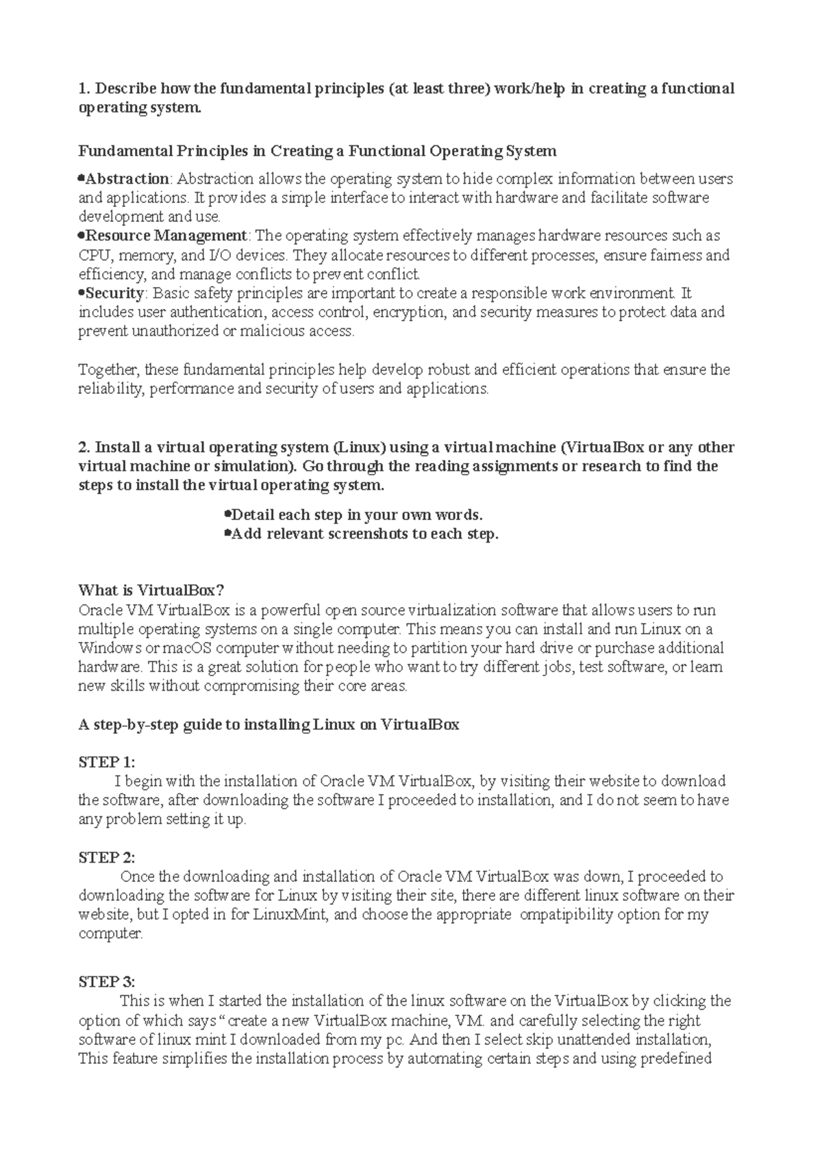 CS 2301 Assignment Unit 1 - Describe how the fundamental principles (at least three) work/help ...