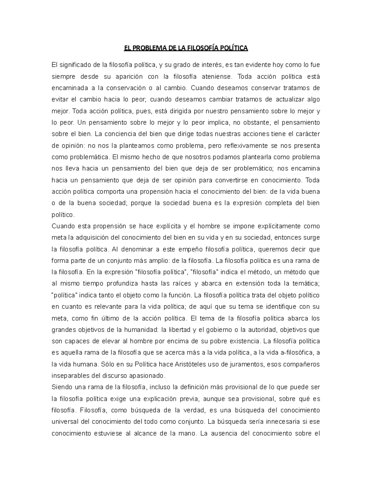 Que es filosofia politica - EL PROBLEMA DE LA FILOSOFÍA POLÍTICA El ...