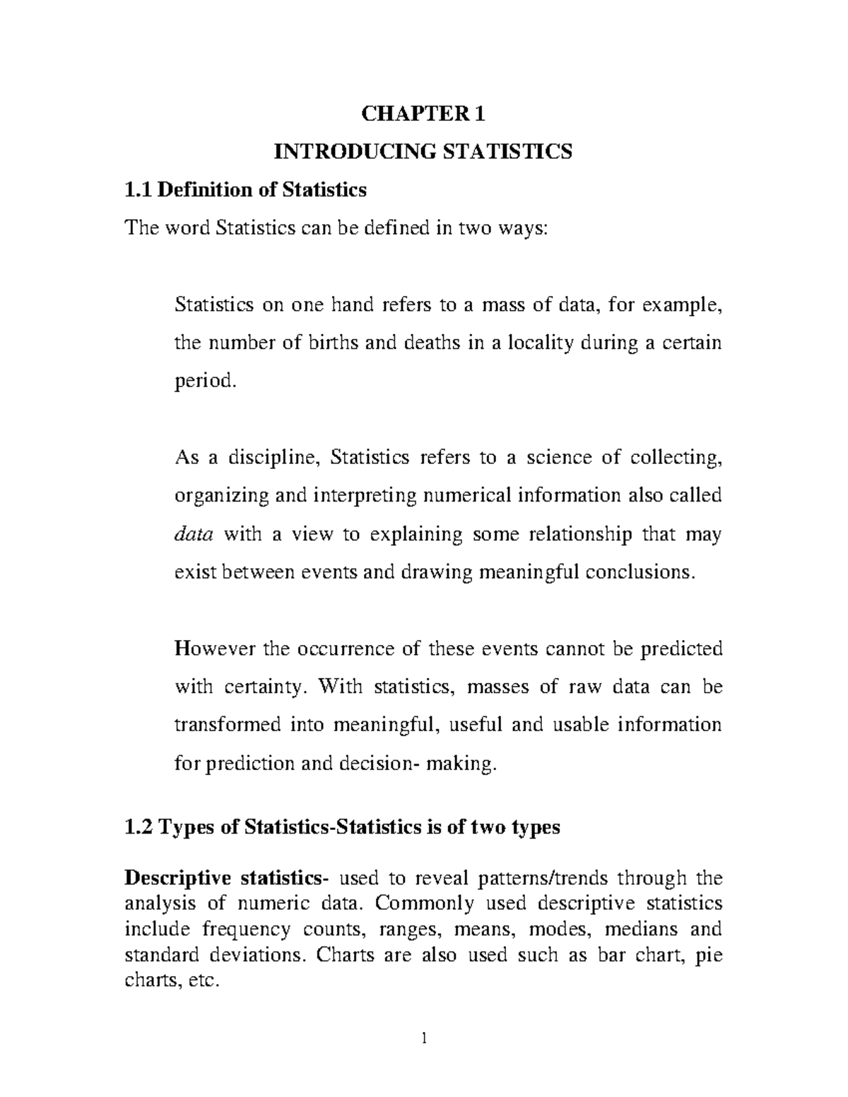 STA 116 Chapter 1 - Notes for reference - CHAPTER 1 INTRODUCING ...