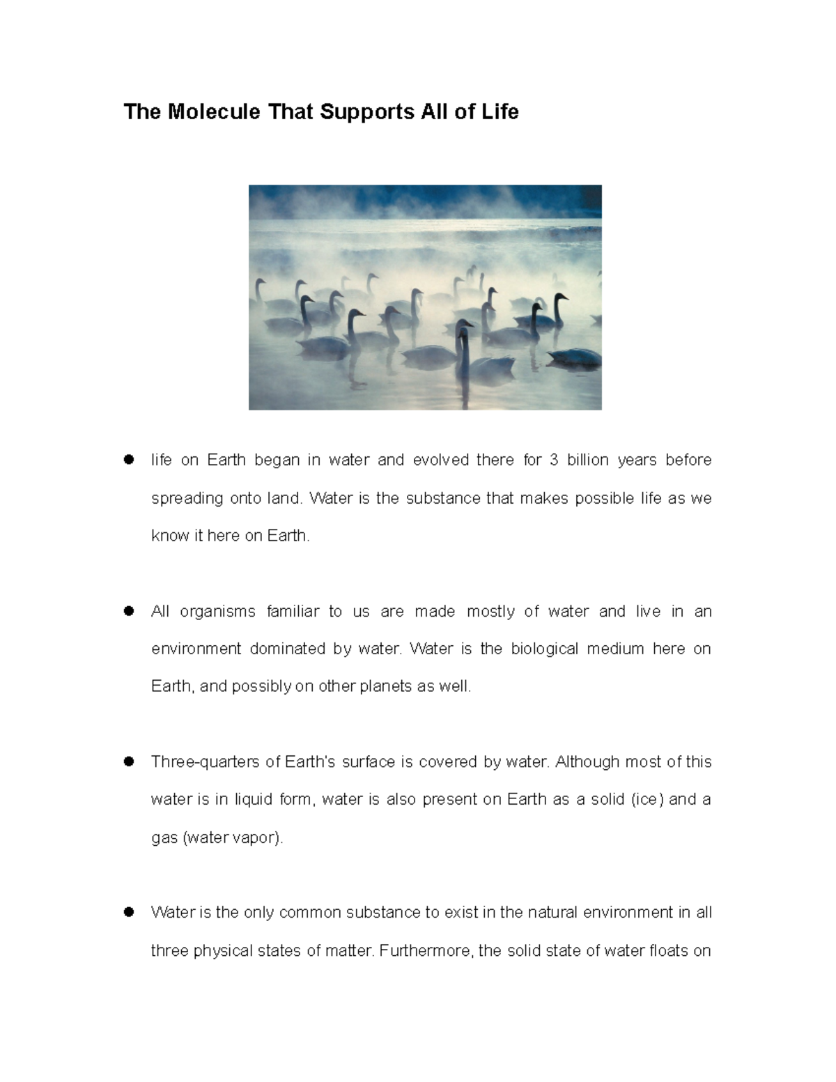 The Molecule That Supports All of Life - Water is the substance that ...