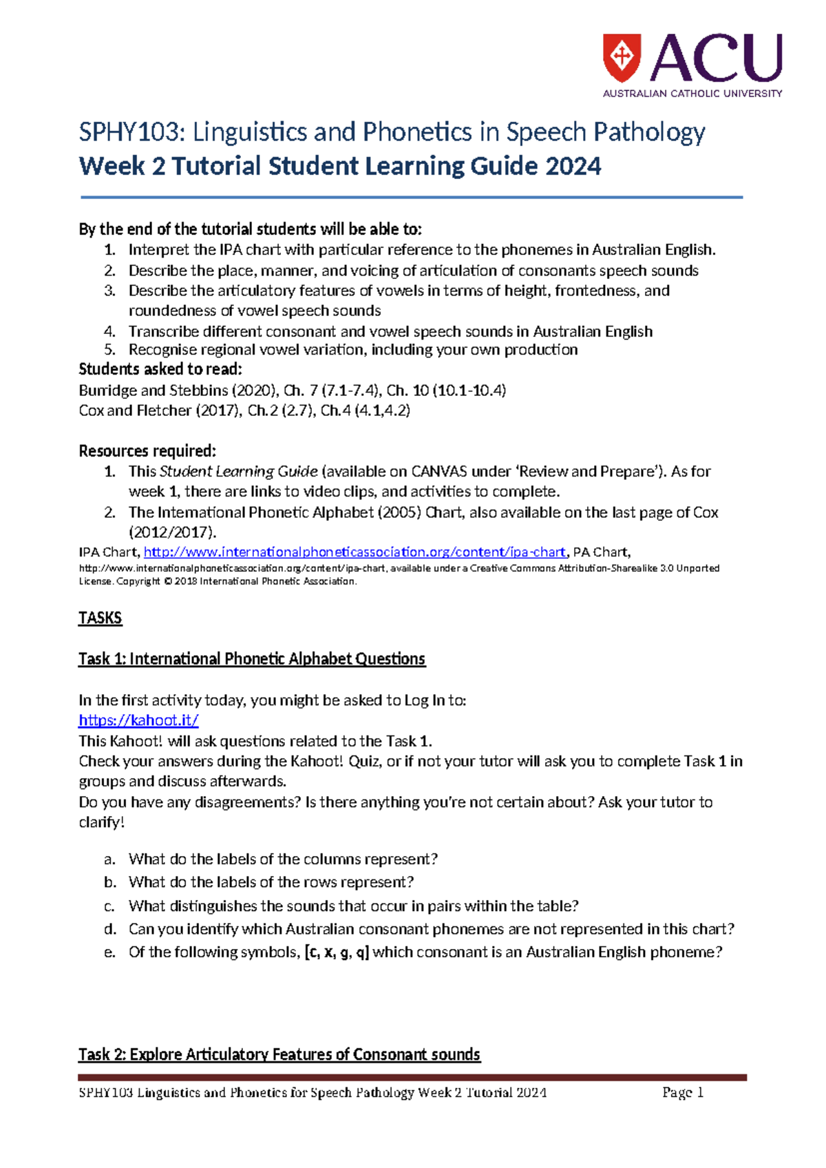 2024 SPHY103 Week 2 Phonetics Student Tutorial Guide - SPHY103 ...