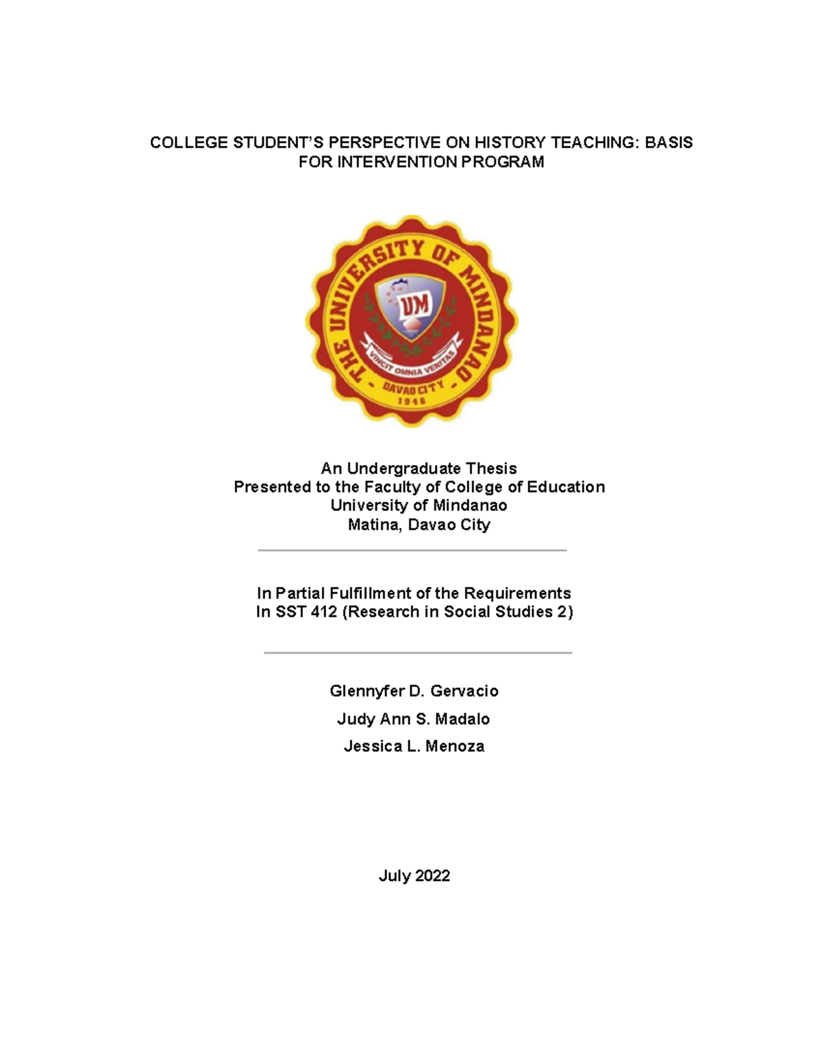 “College Students Perspective on History Teaching Basis for ...