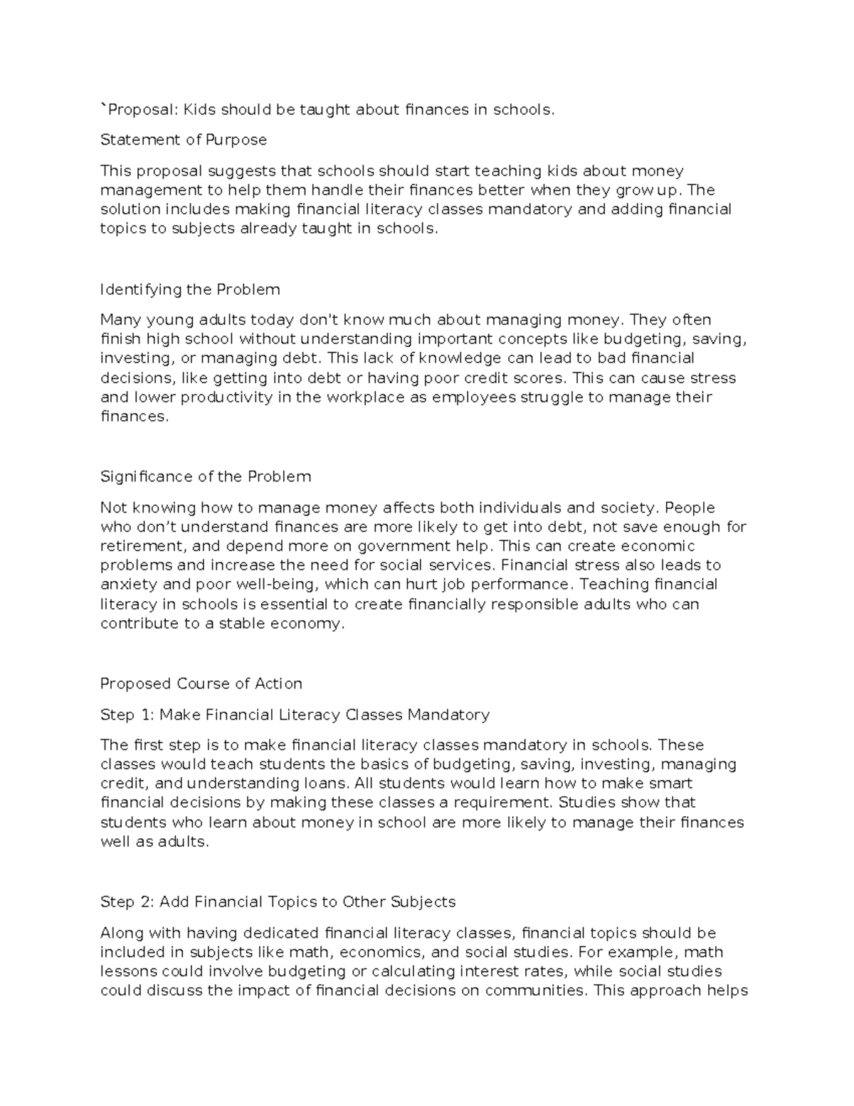 D270 task 3 (2) - another look at the course - `Proposal: Kids should ...