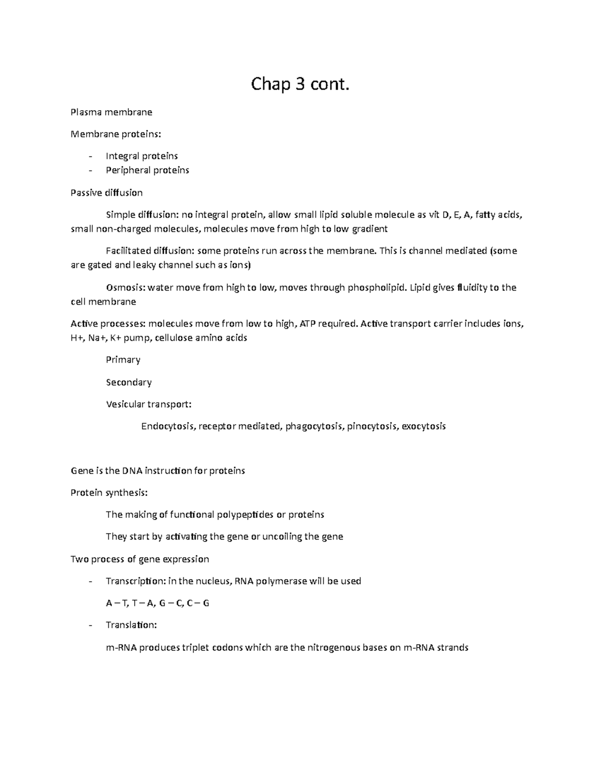Chap 3 AP - Chapter 3 Anatomy Notes - Chap 3 cont. Plasma membrane ...