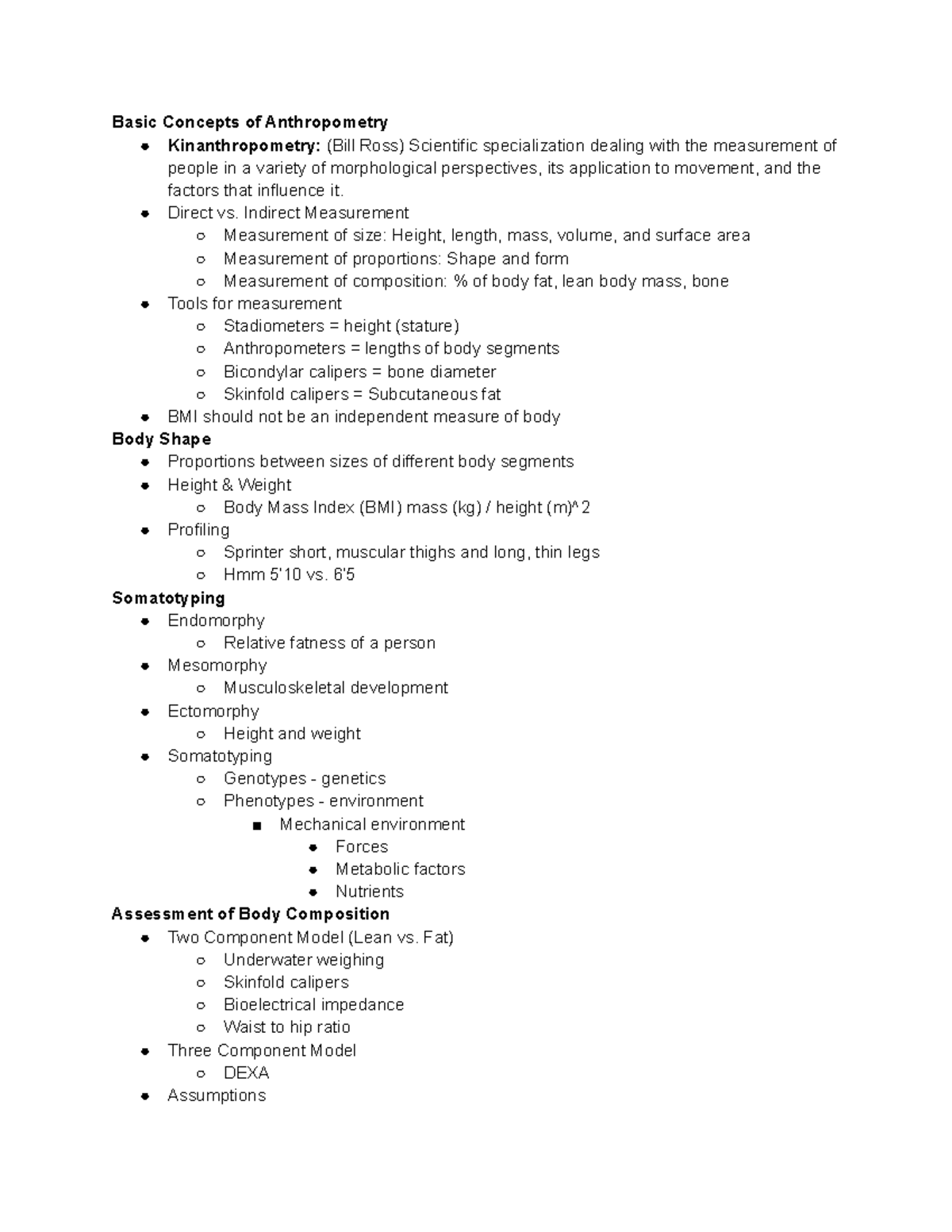 KIN 100 Lecture Notes: Anthropometry Basics - Basic Concepts of ...
