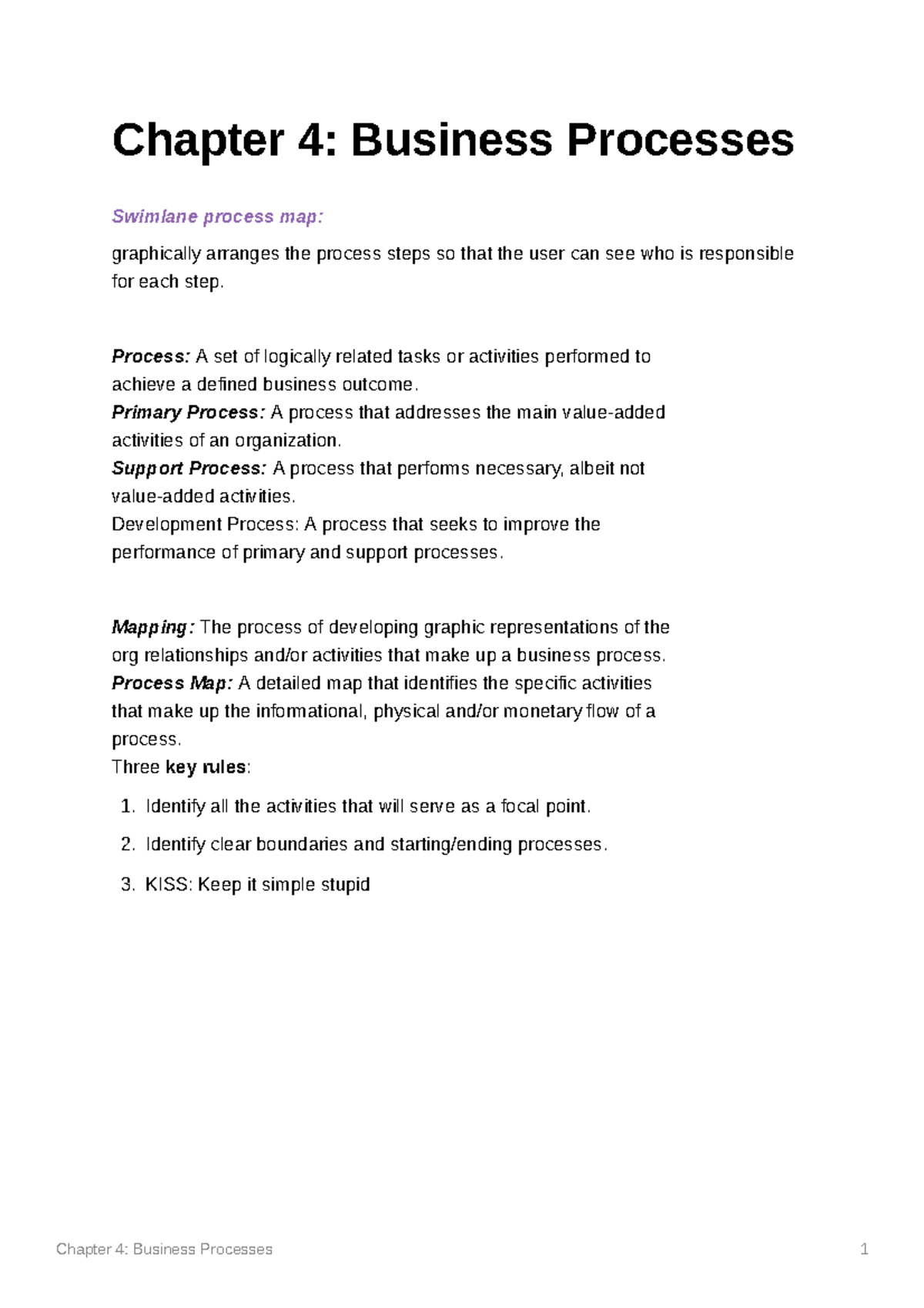 Chapter 4 Business Processes - Chapter 4: Business Processes Swimlane process map: graphically ...