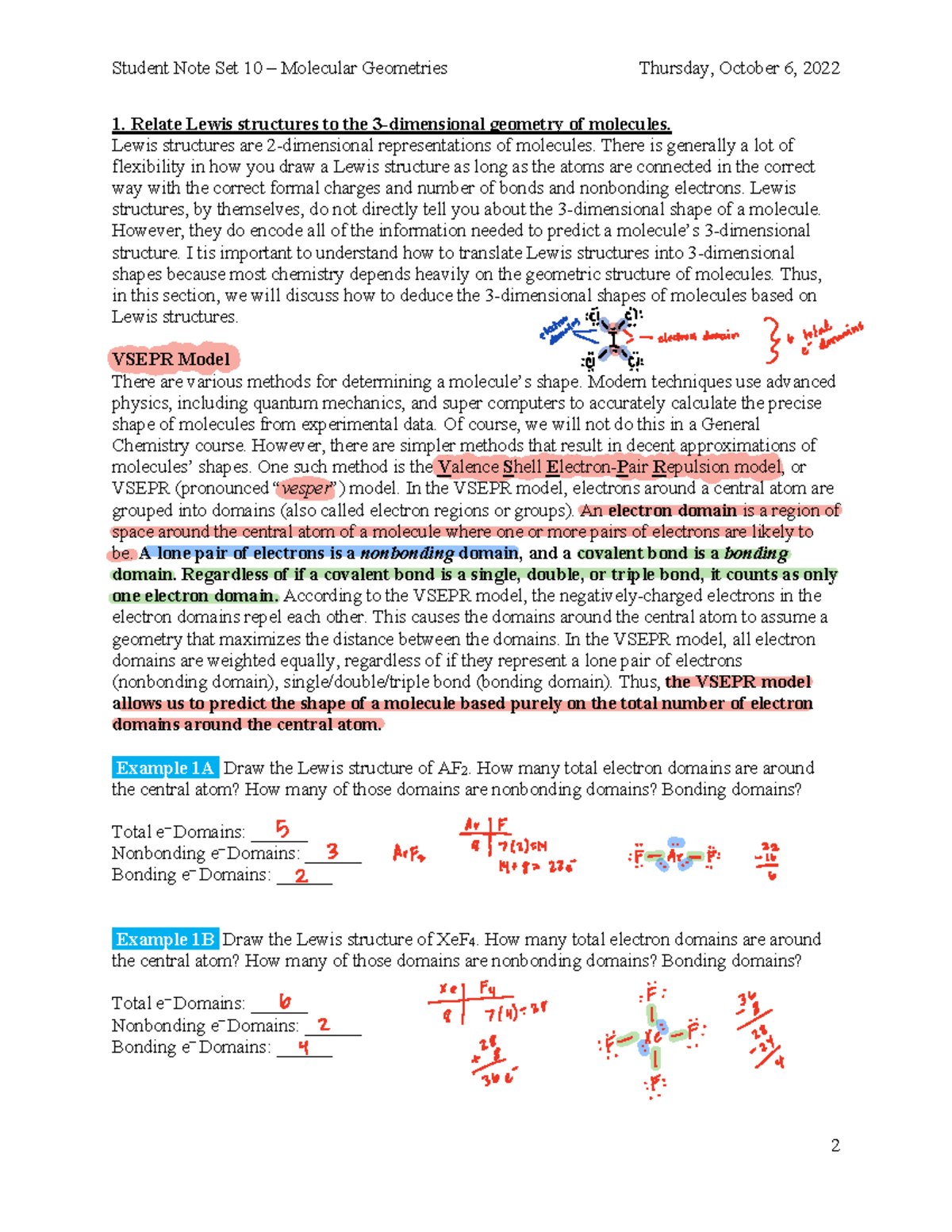 Molecular Geometries - these are notes - 2 Relate Lewis structures to ...