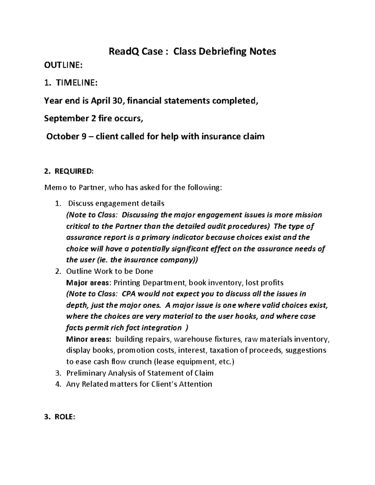 Read Q Debriefing Notes 1 - ReadQ Case : Class Debriefing Notes OUTLINE ...