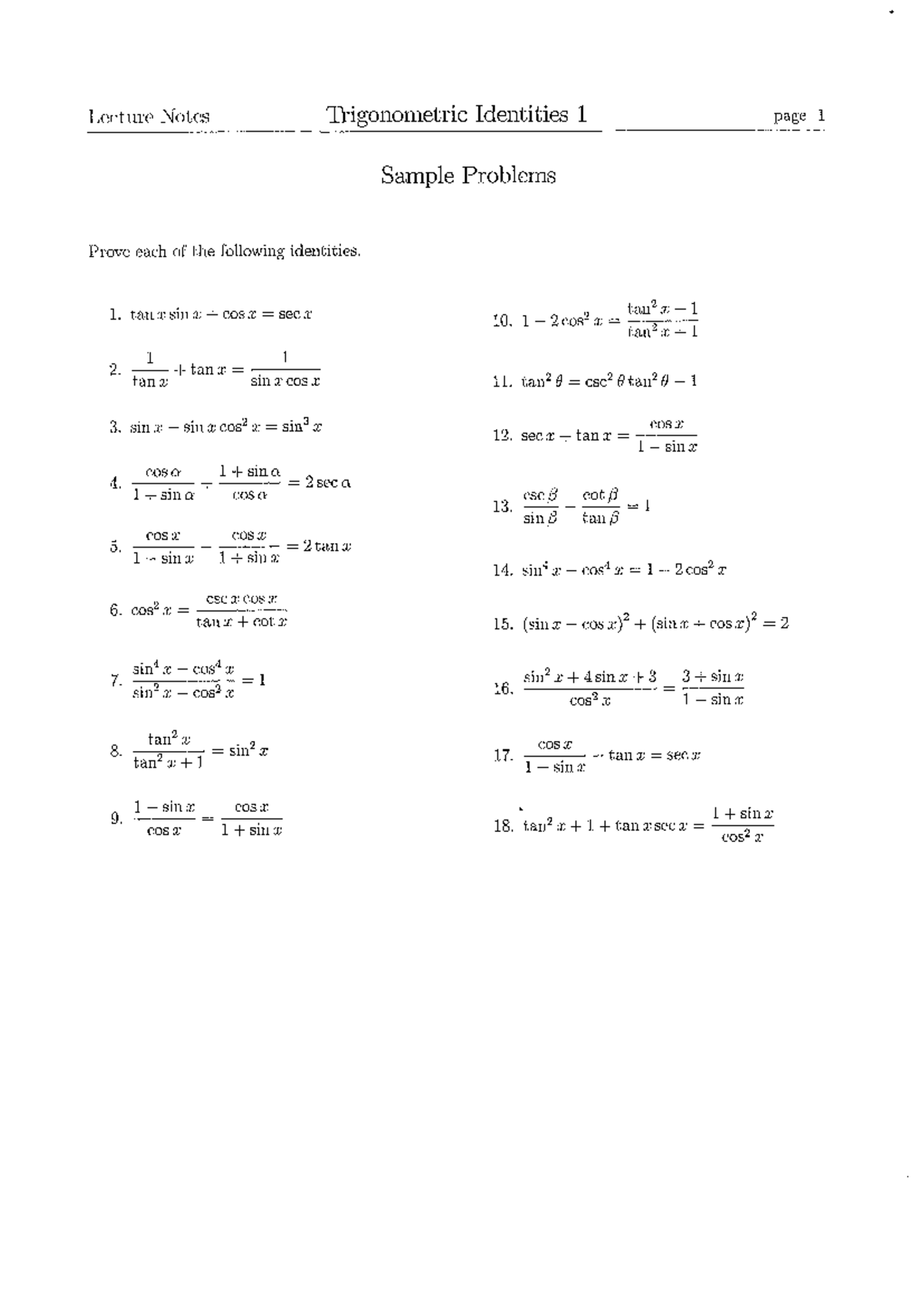Trig identities - Harder trig identites questions - Lecture Notes ...