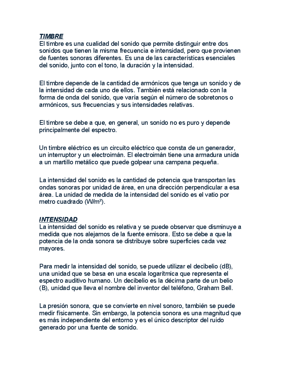 Timbre Y Intensidad - definicion - TIMBRE El timbre es una cualidad del ...