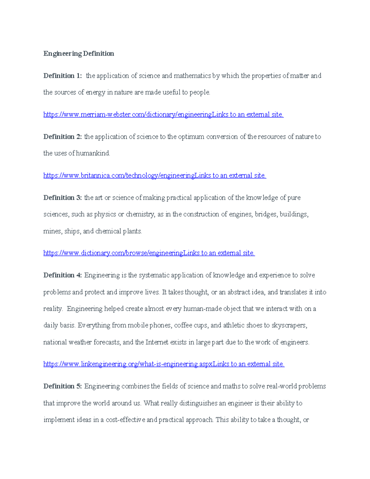 Engineering Definition ENGR 1201 - Engineering Definition Definition 1 ...