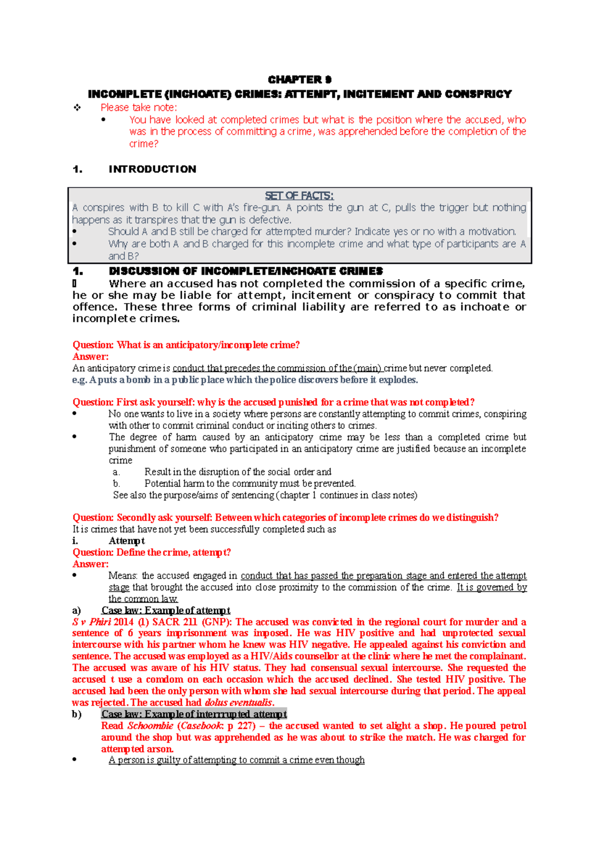 Chapter 9 - About statues - CHAPTER 9 INCOMPLETE (INCHOATE) CRIMES ...
