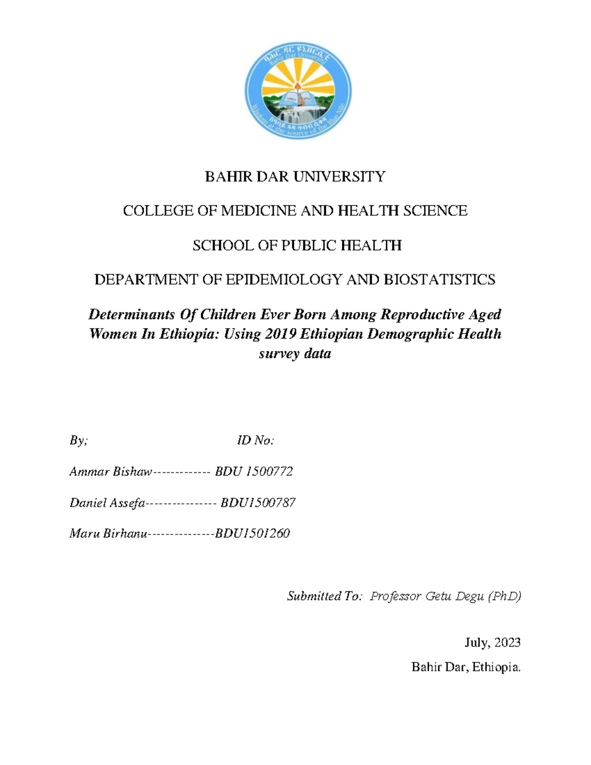 CEB final - BAHIR DAR UNIVERSITY COLLEGE OF MEDICINE AND HEALTH SCIENCE ...