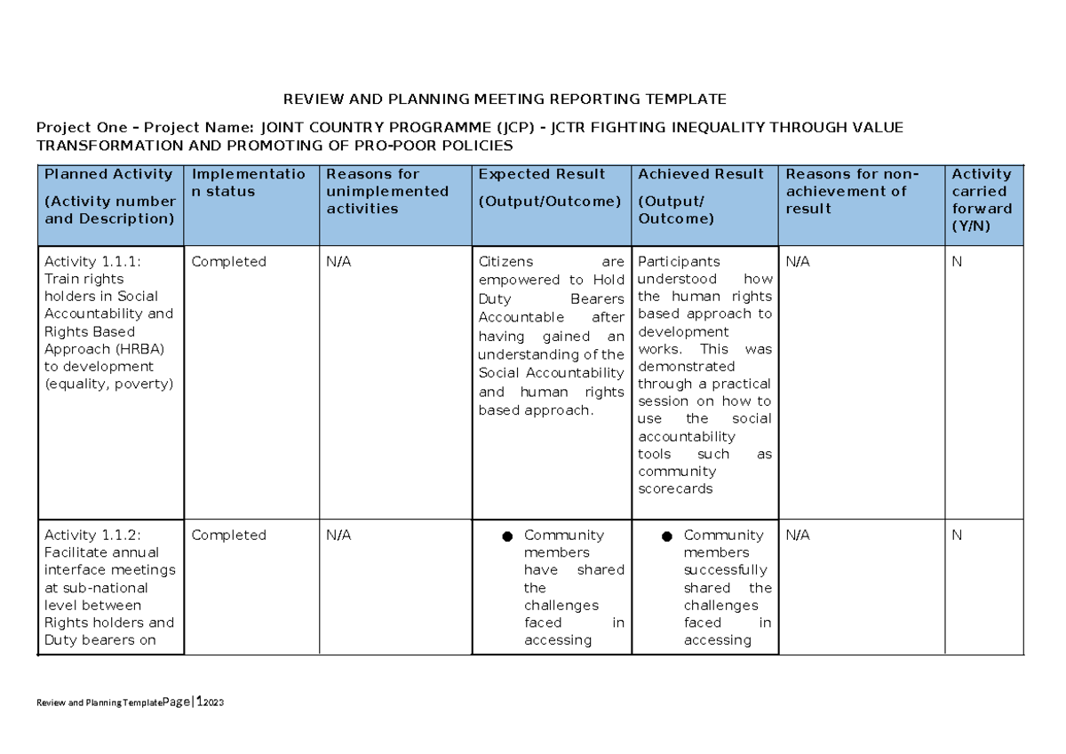 Review and Planning Meeting Reporting Template SED Input 18 11 23 ...