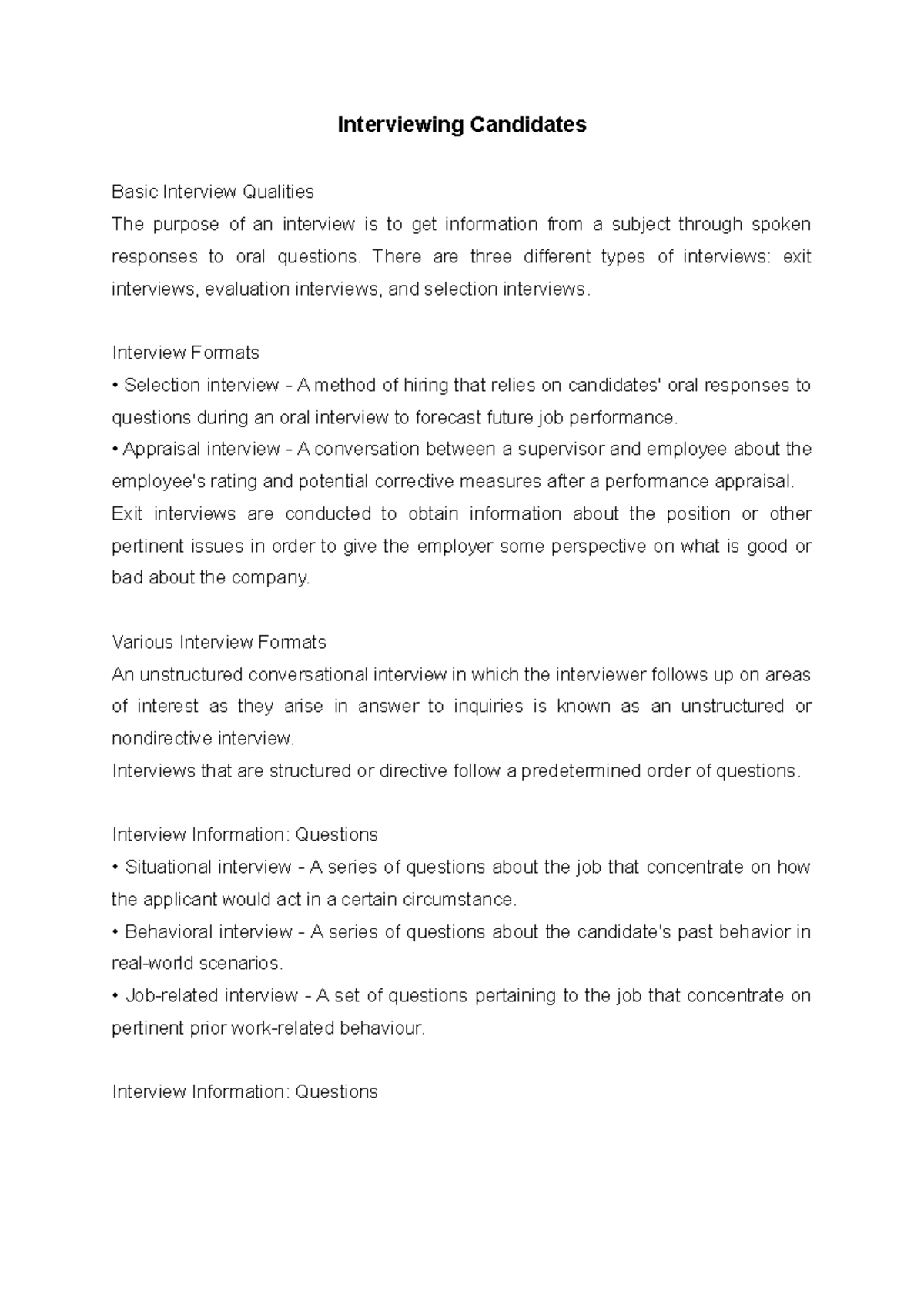 Interviewing Candidates lecture notes - Interviewing Candidates Basic ... Interviewing Candidates lecture notes - Interviewing Candidates Basic ...