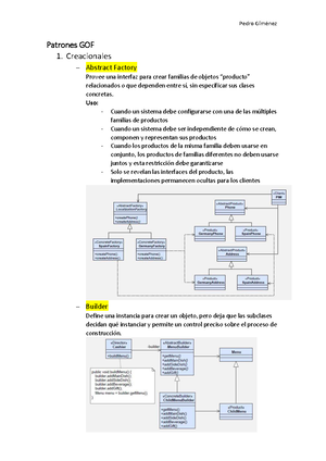 GOF hoja resumen - PATRONES CREACIONALES Abstract Factory: provee una ...