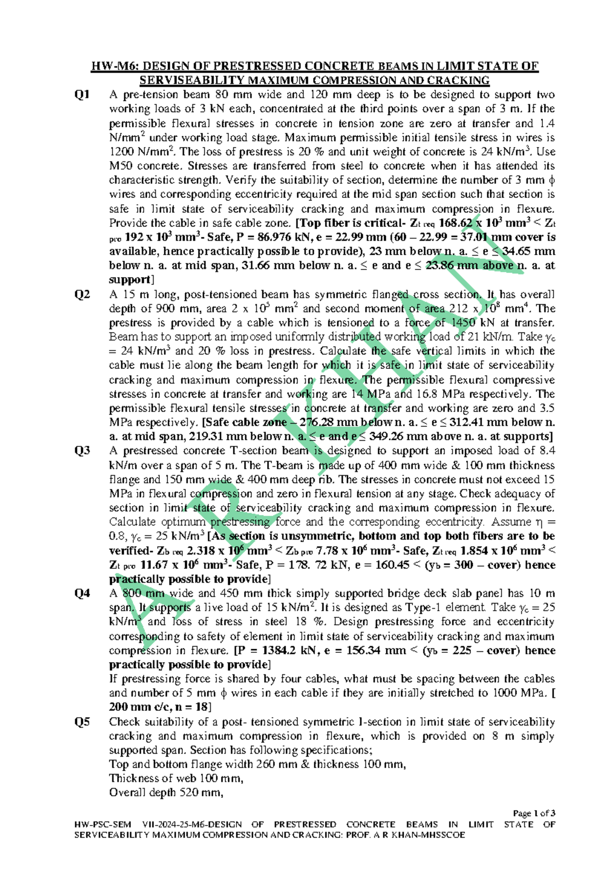 PSC-HW-2024-25-M6- Design OF Prestressed Concrete Beams IN Limit State ...
