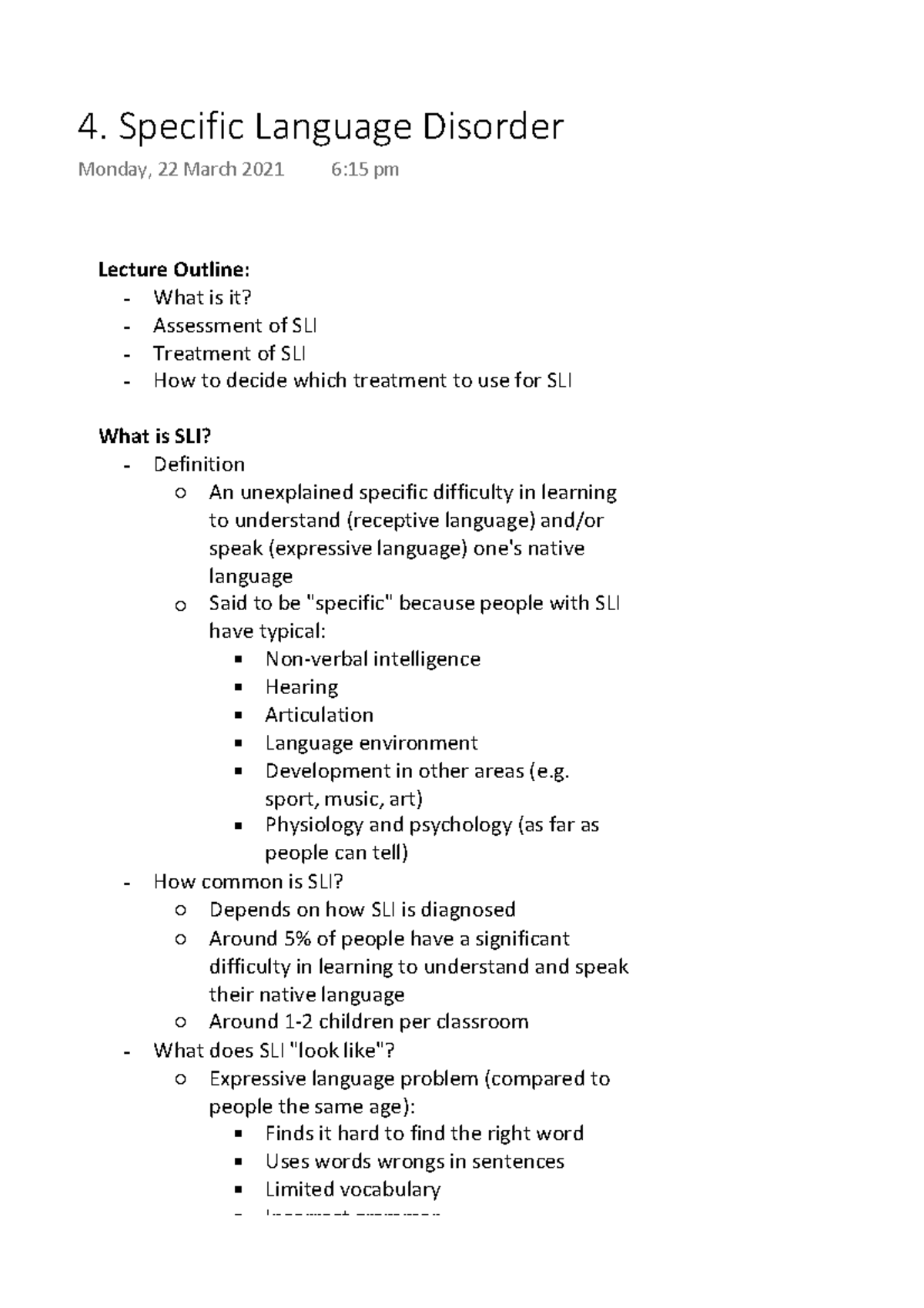 4. Specific Language Disorder - Lecture Outline: - What is it ...