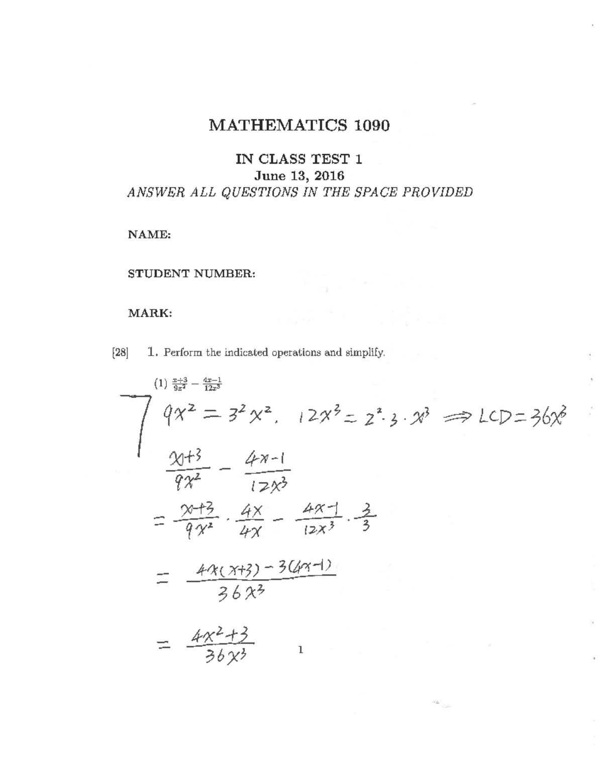 Exam 13 June 2016, questions and answers - Midterm 1 - Math 1090 ...