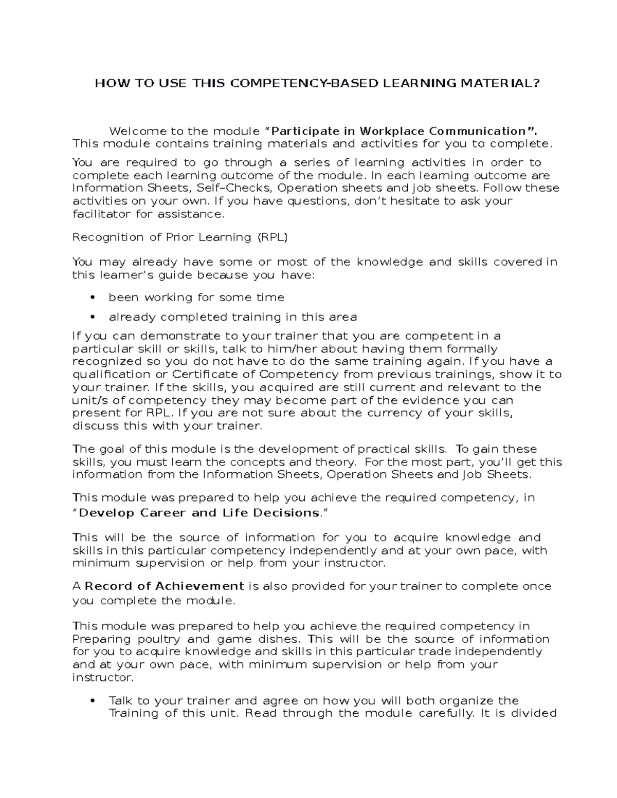 Participate IN Workplace Communication - HOW TO USE THIS COMPETENCY ...