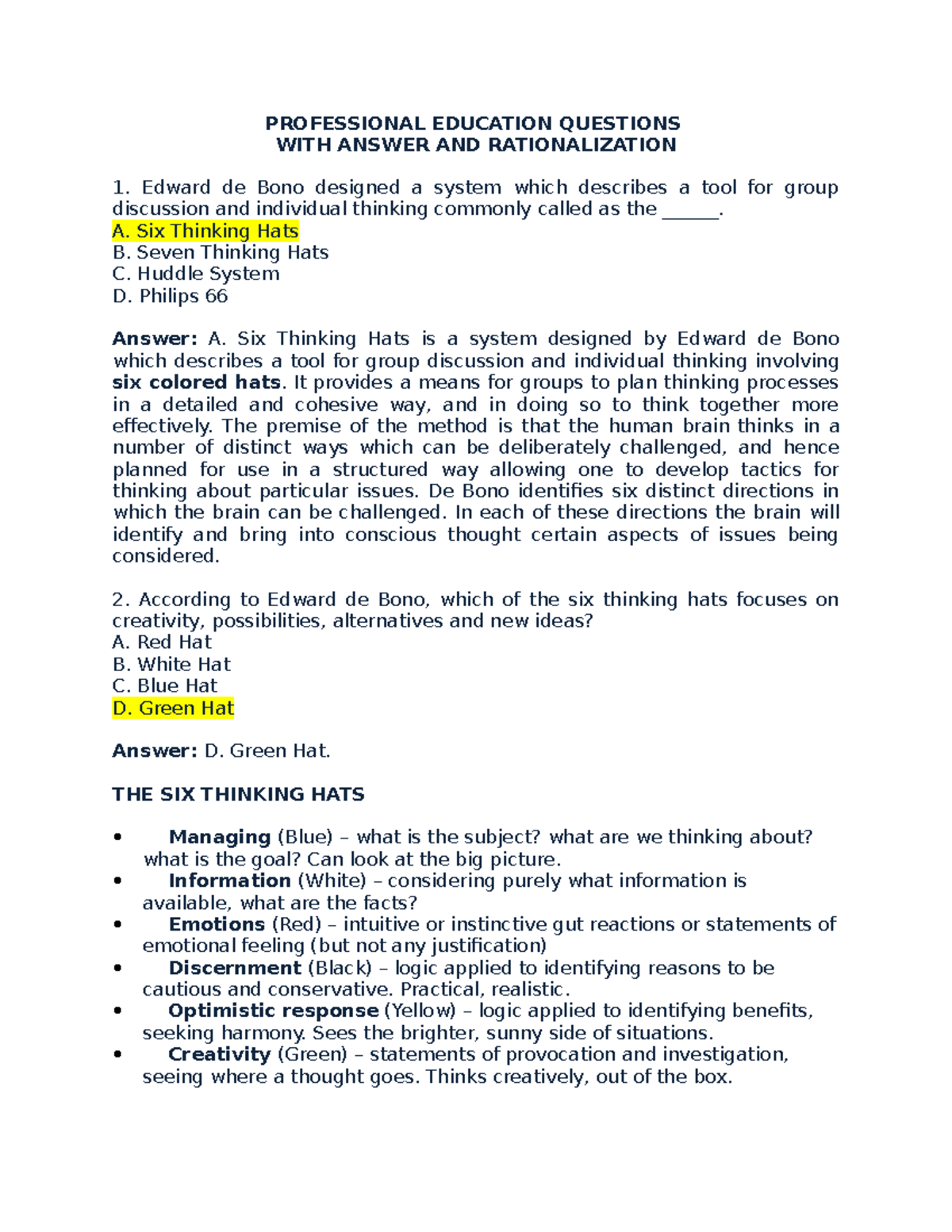 Professional Education Questions - PROFESSIONAL EDUCATION QUESTIONS ...