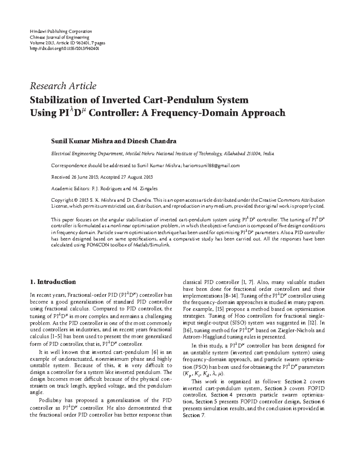 Stabilization of Inverted Cart-Pendulum System Usi - Hindawi Publishing Corporation Chinese ...