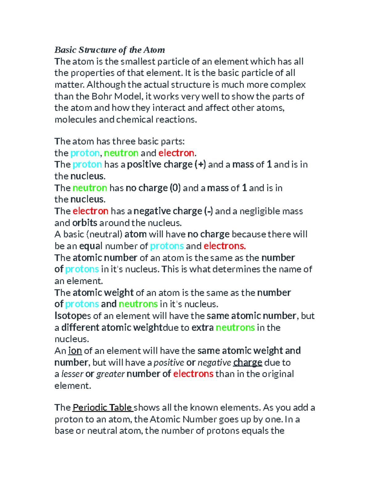 Earth Science Basic Atom - Basic Structure of the Atom The atom is the ...