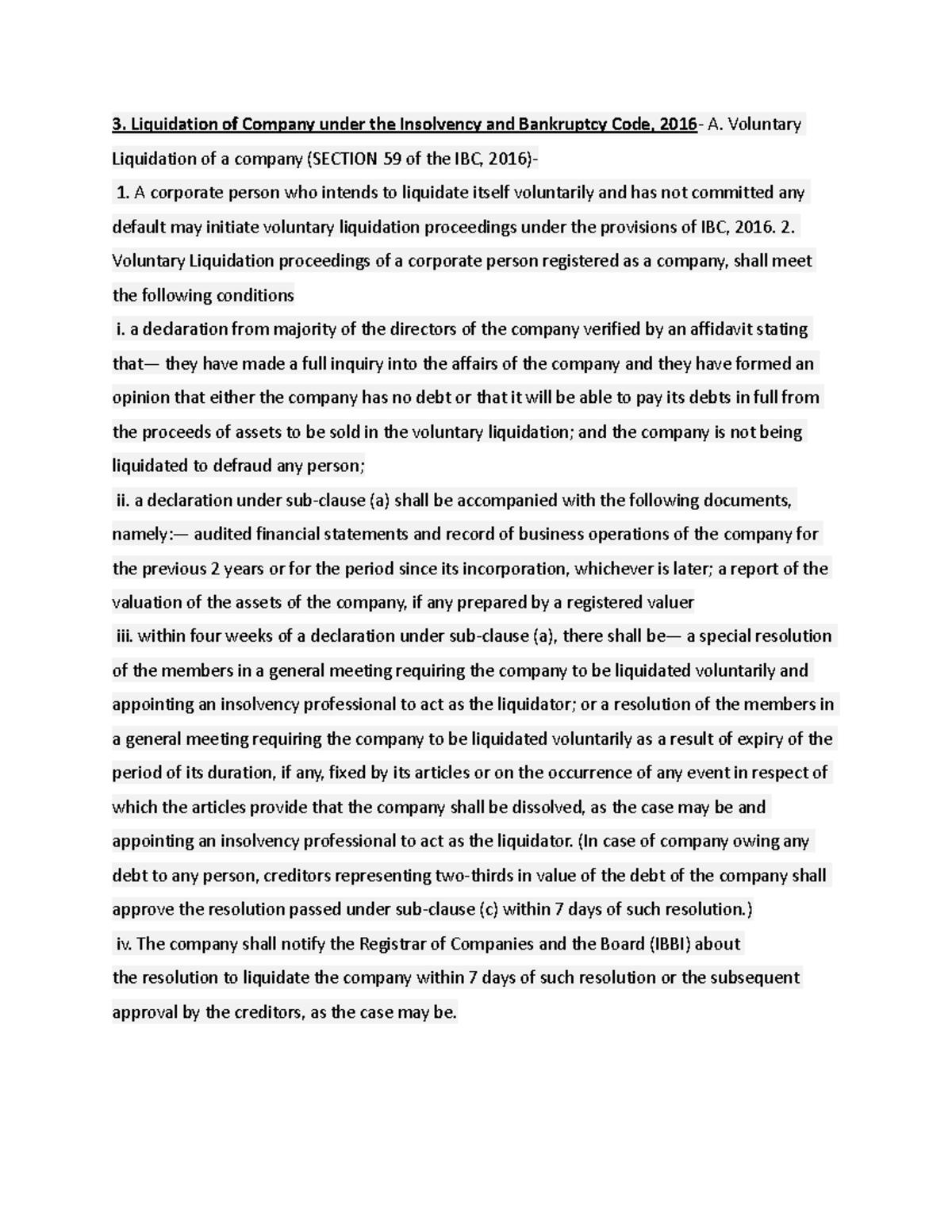 Liquidation - notes - Liquidation of Company under the Insolvency and ...