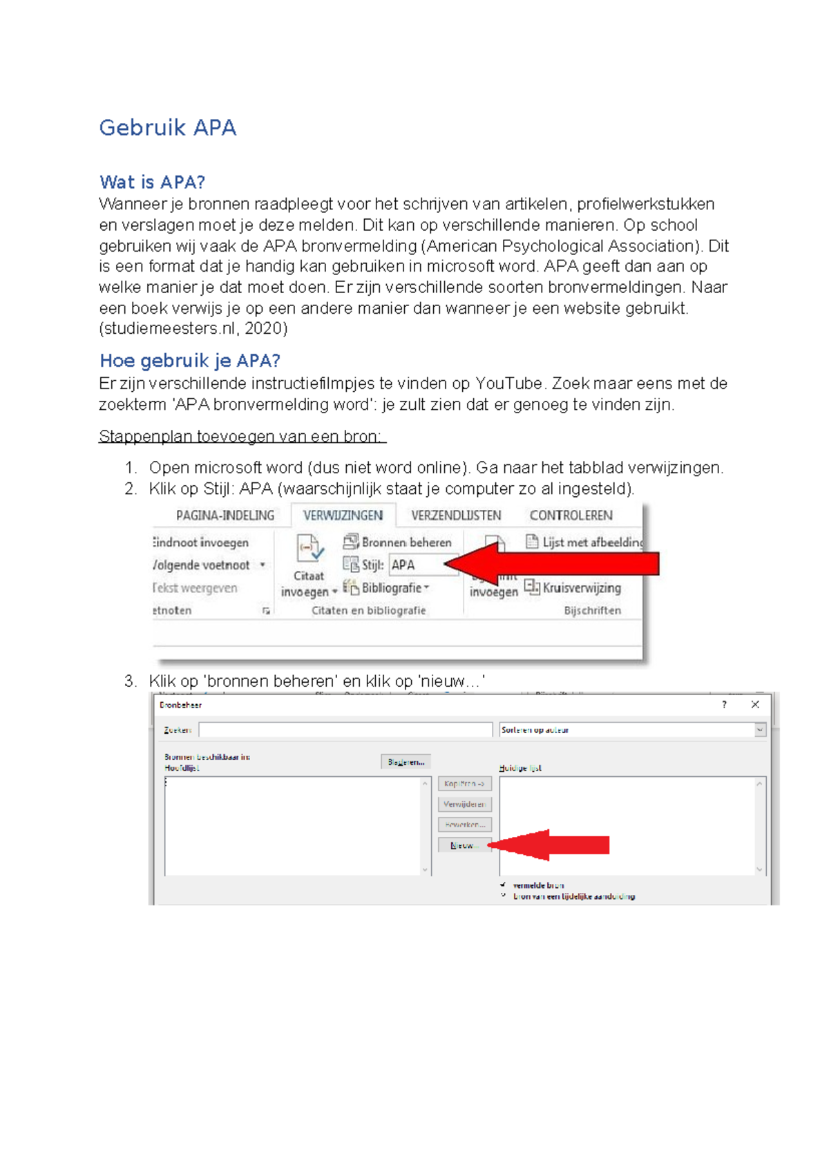 Gebruik APA - Apa lesstof - Gebruik APA Wat is APA? Wanneer je bronnen ...